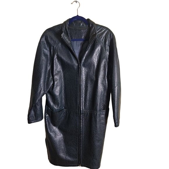 Unknown | Jackets & Coats | Vintage Genuine Leather Black Green ...